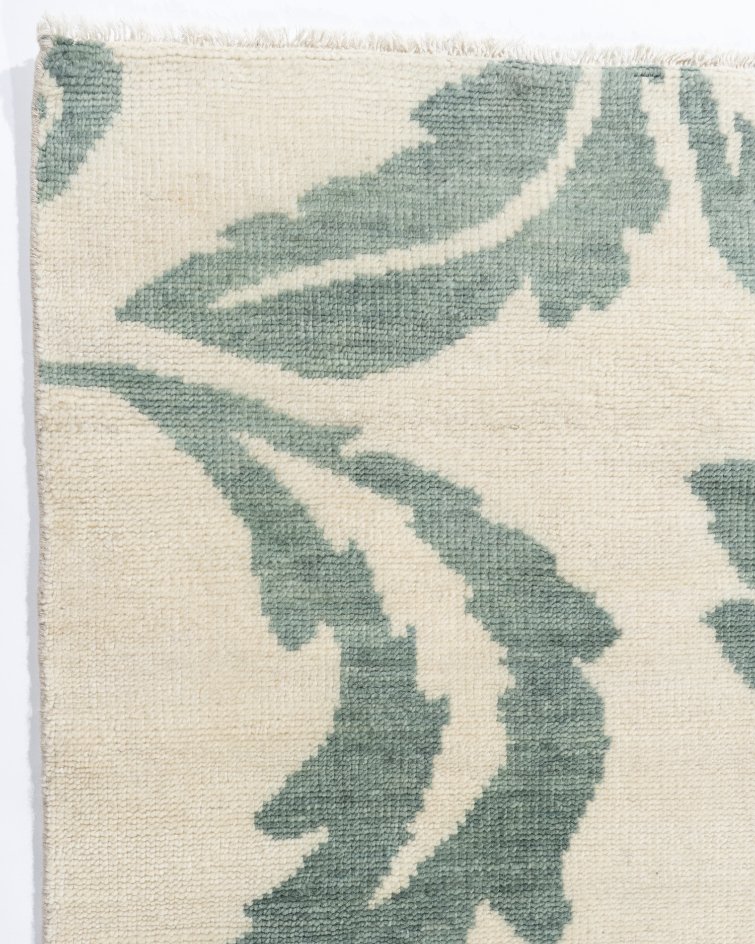 Leaf Design Modern Ivory-Teal Wool Rug - N-7150 - Lavender Oriental Carpets